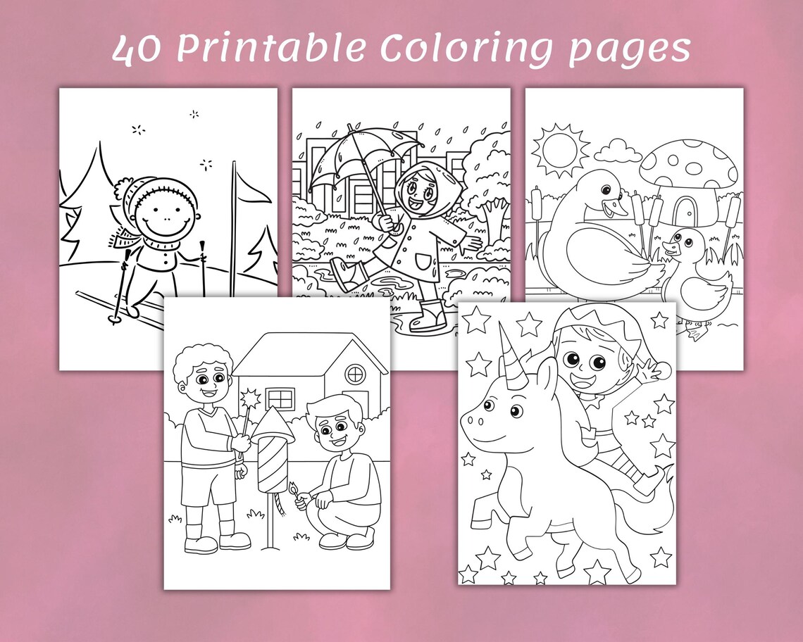 Kids Coloring Sheets Book Weather Seasons 40 Pages Bundle Digital ...