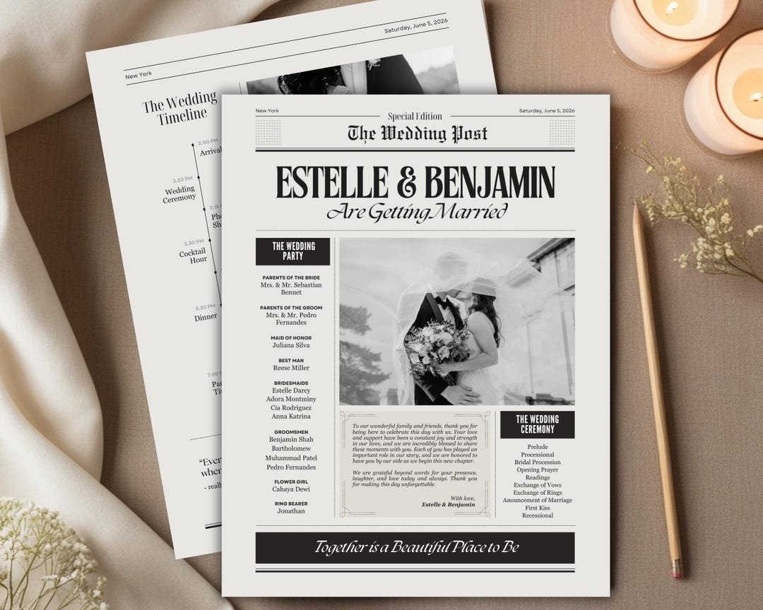 Wedding Newspaper Canva Edit Folded Large Newspaper Template DIY ...