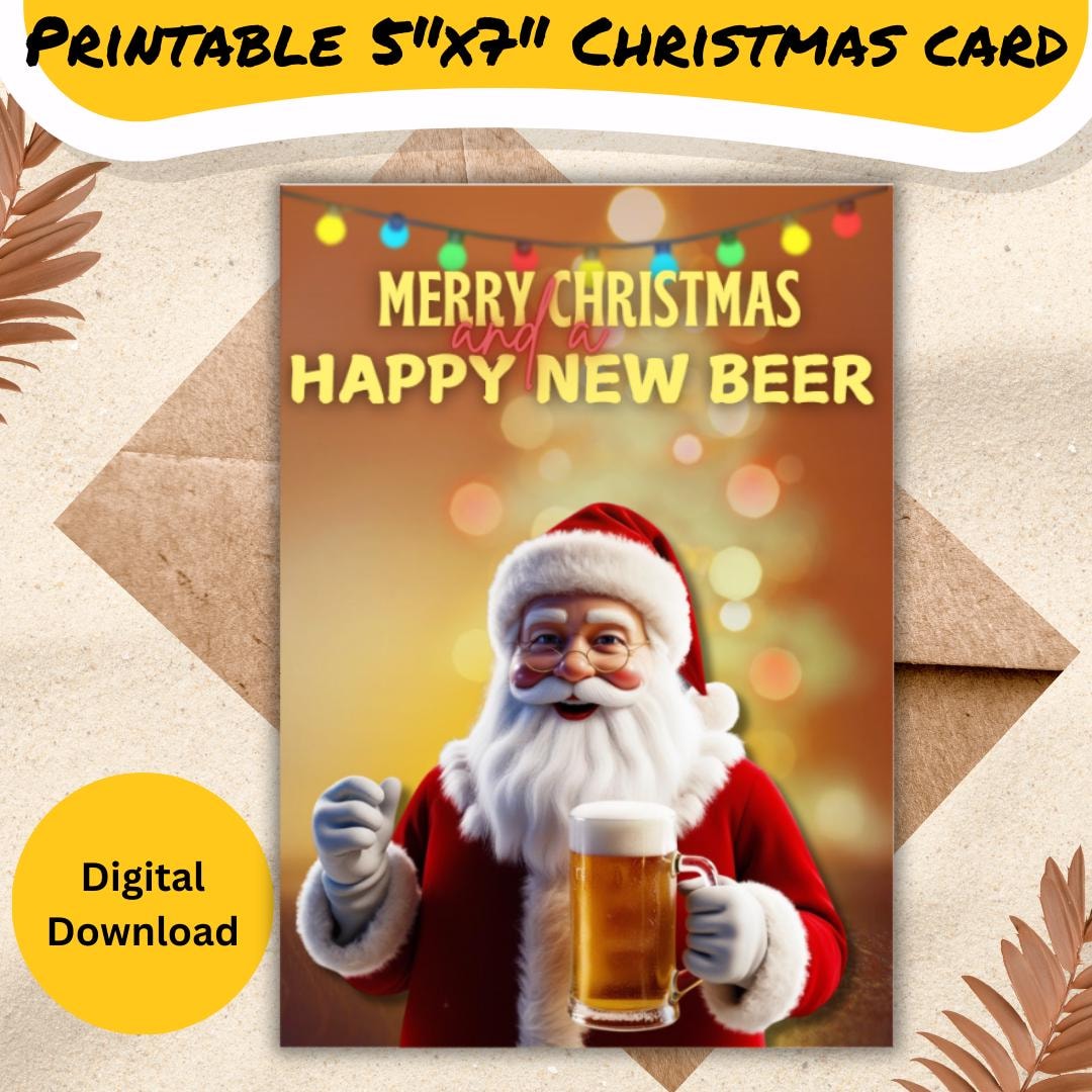 EDITABLE, PRINTABLE Ecards Funny Christmas Card Greetings Santa Beer ...