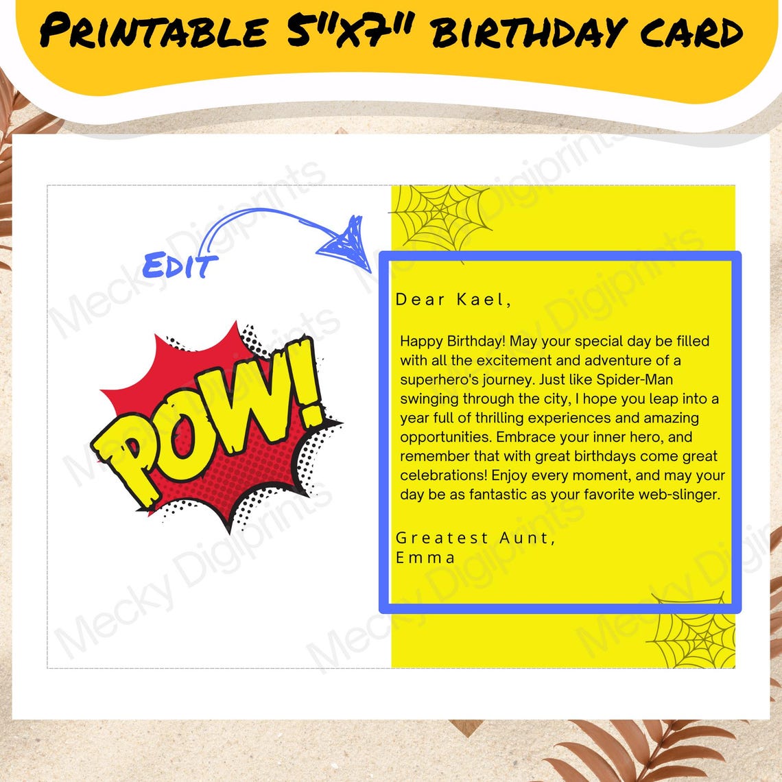 EDITABLE and PRINTABLE Birthday Card Birthday Spiderman Card Instant ...