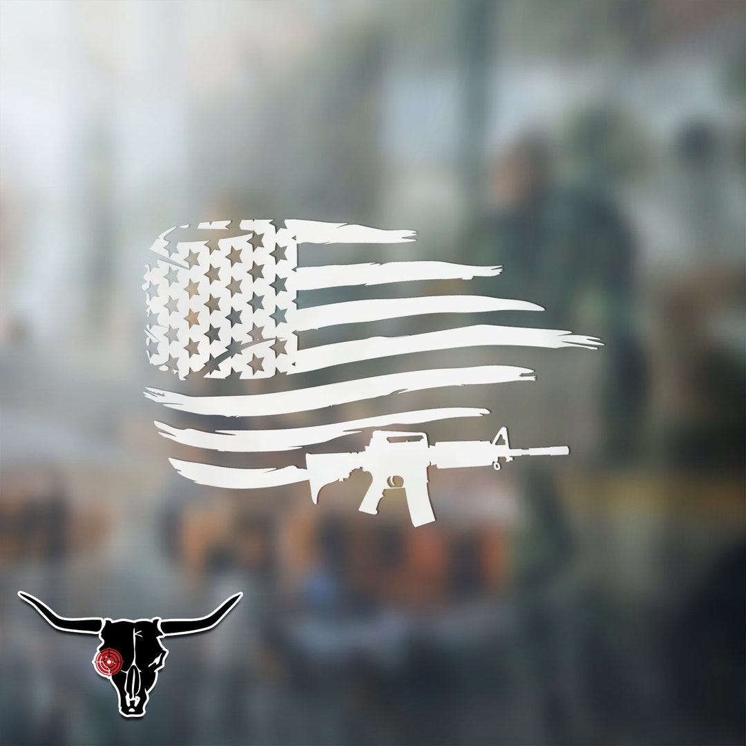 Tattered US Flag M16 Stripe Vinyl Decal Patriotic 2A Second Amendment ...