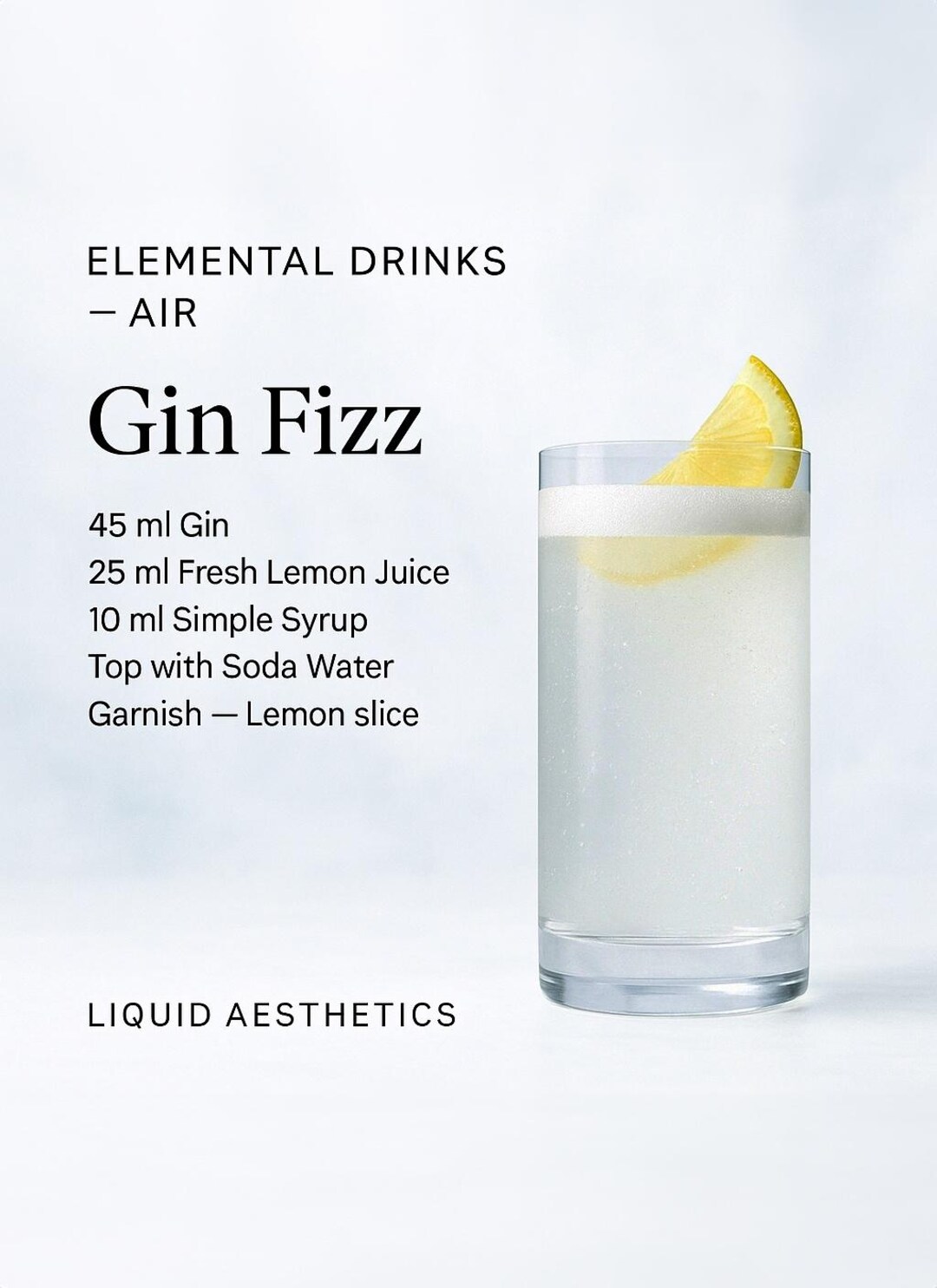 Elemental Drinks — Gin Fizz (air) | Fine Art Cocktail Print | White ...