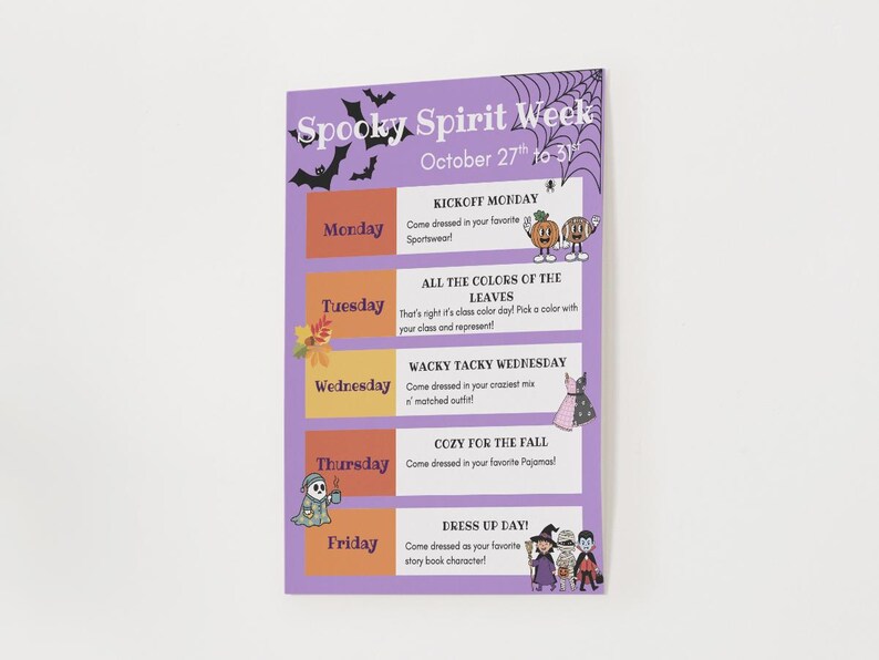 Spooky Spirit Week Template – Editable School Spirit Days for Fall ...