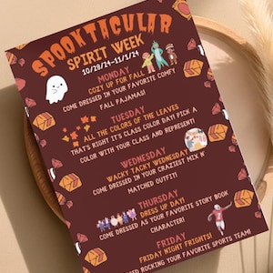 Spooktacular Spirit Week Template: Editable School Theme Days Planner ...