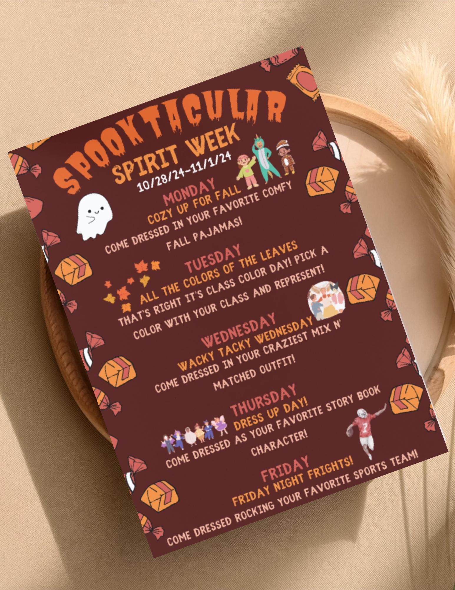Spooktacular Spirit Week Template: Editable School Theme Days Planner ...