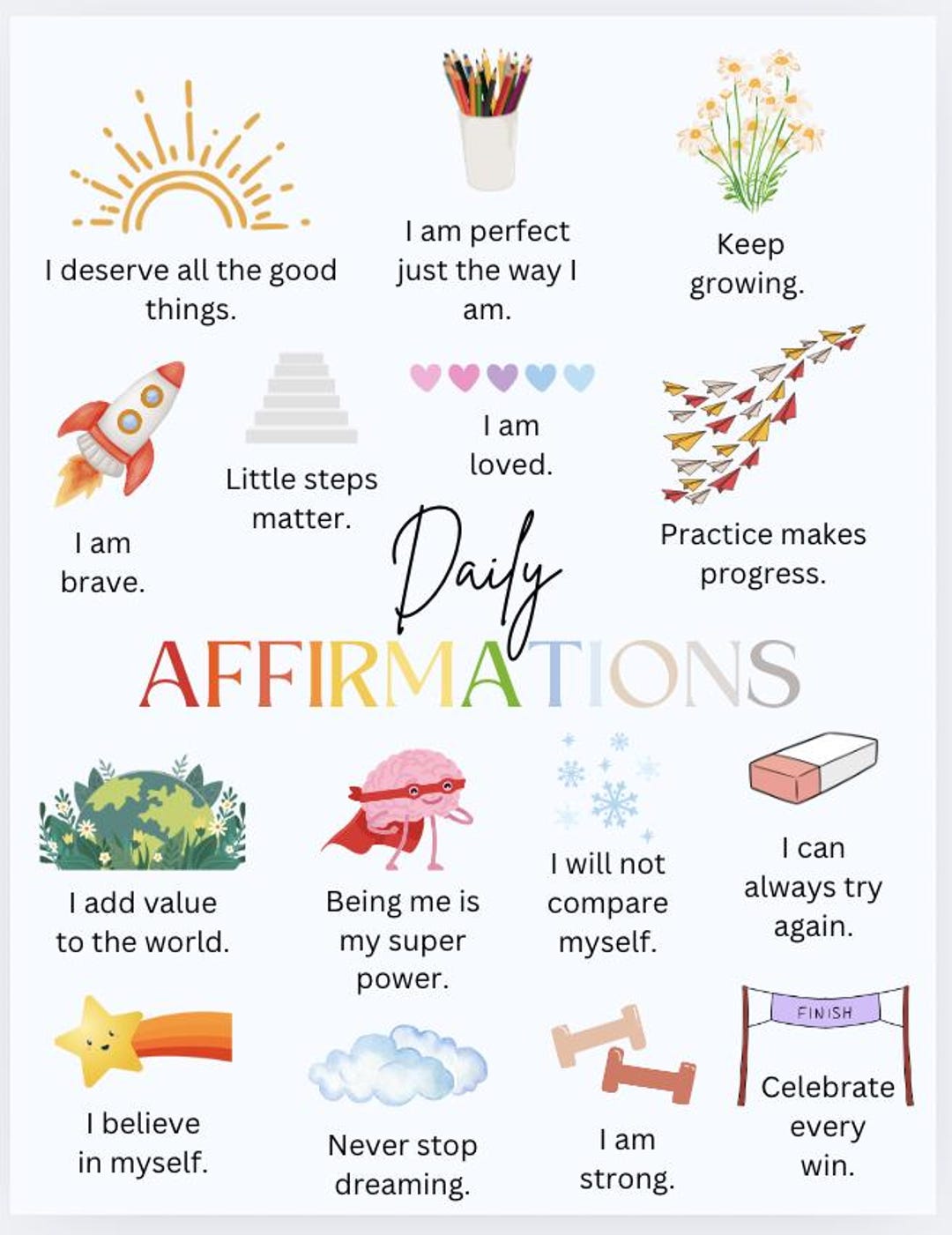 Daily Affirmations Poster - Rainbow Font - Etsy