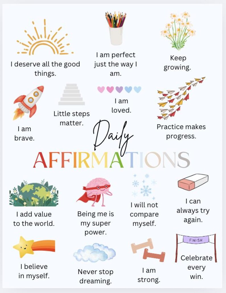 Daily Affirmations Poster - Rainbow Font - Etsy
