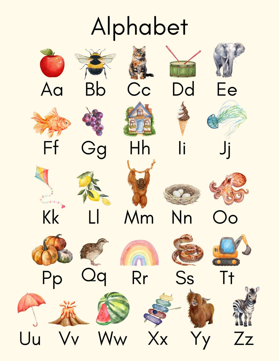 Alphabet Poster With Pictures Font 1 - Etsy