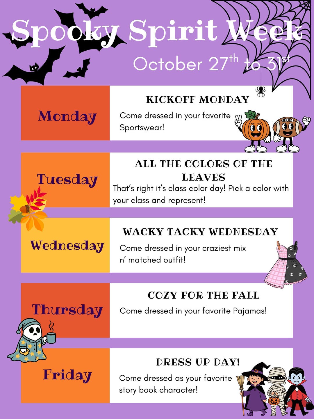 Spooky Spirit Week Template – Editable School Spirit Days for Fall ...