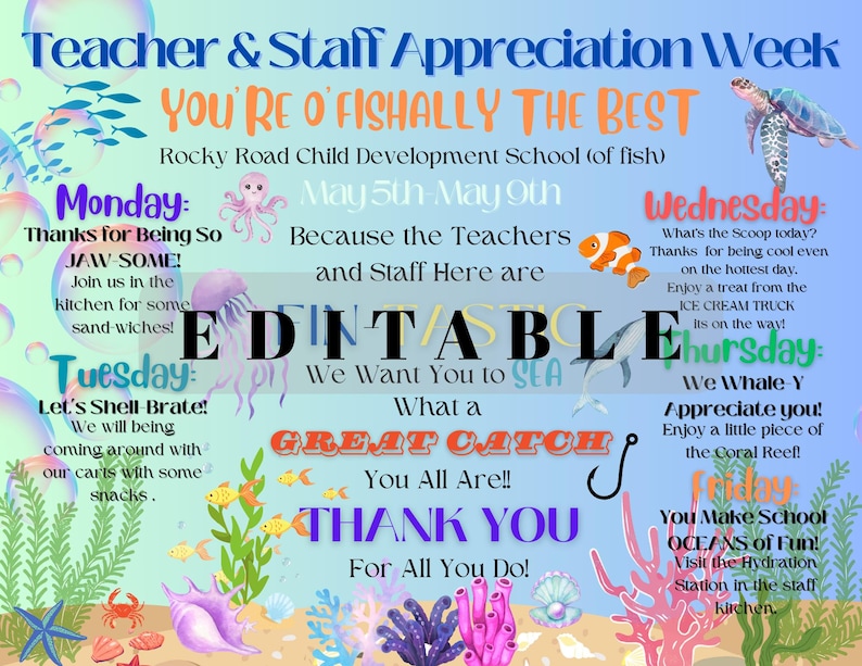 Teacher Appreciation Week, Editable Template, Under the Sea Theme ...