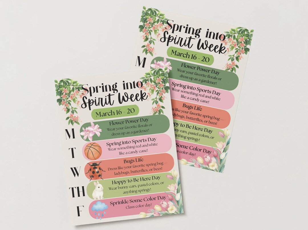 Spring Spirit Week Dress up Days | Editable Canva Template | Flyer - Etsy