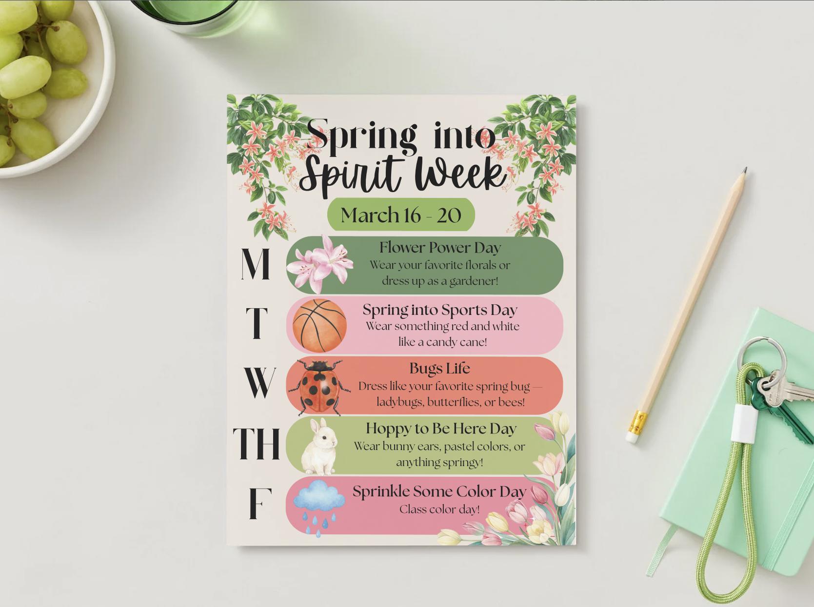 Spring Spirit Week Dress up Days | Editable Canva Template | Flyer - Etsy