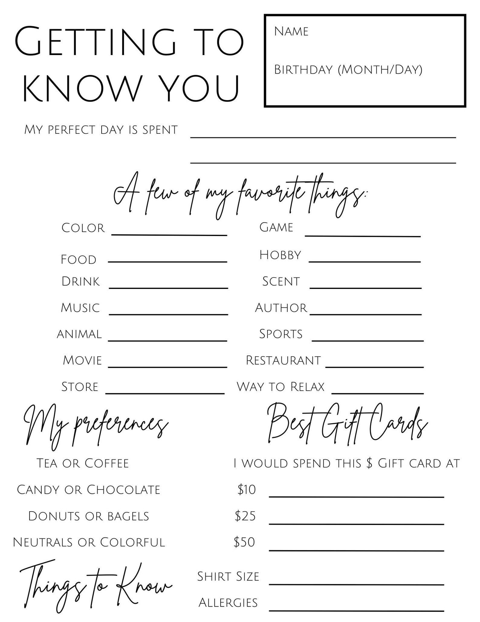 Getting to Know You Handout Questionnaire, All About Me, Staff Morale ...