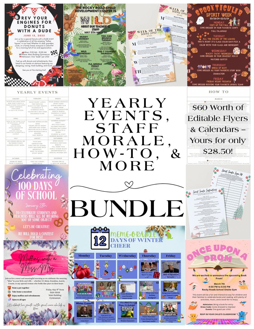 School Event Calendar & Flyer Bundle: Staff Morale, Spirit Week ...