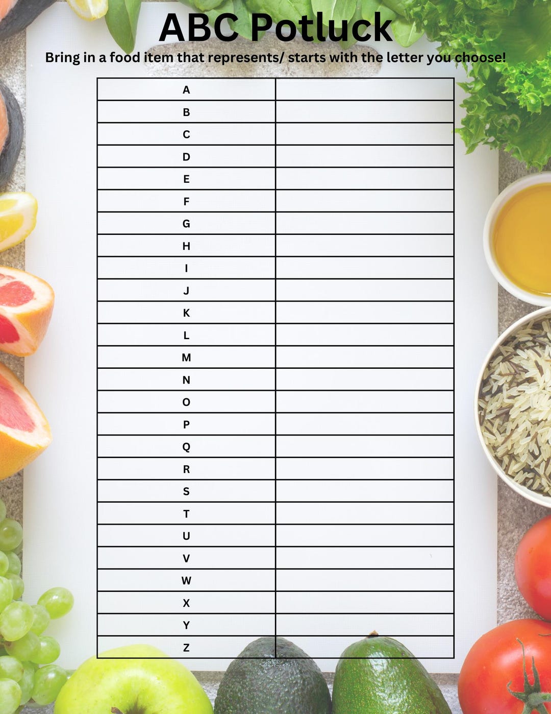 ABC Potluck Sign Up - Etsy