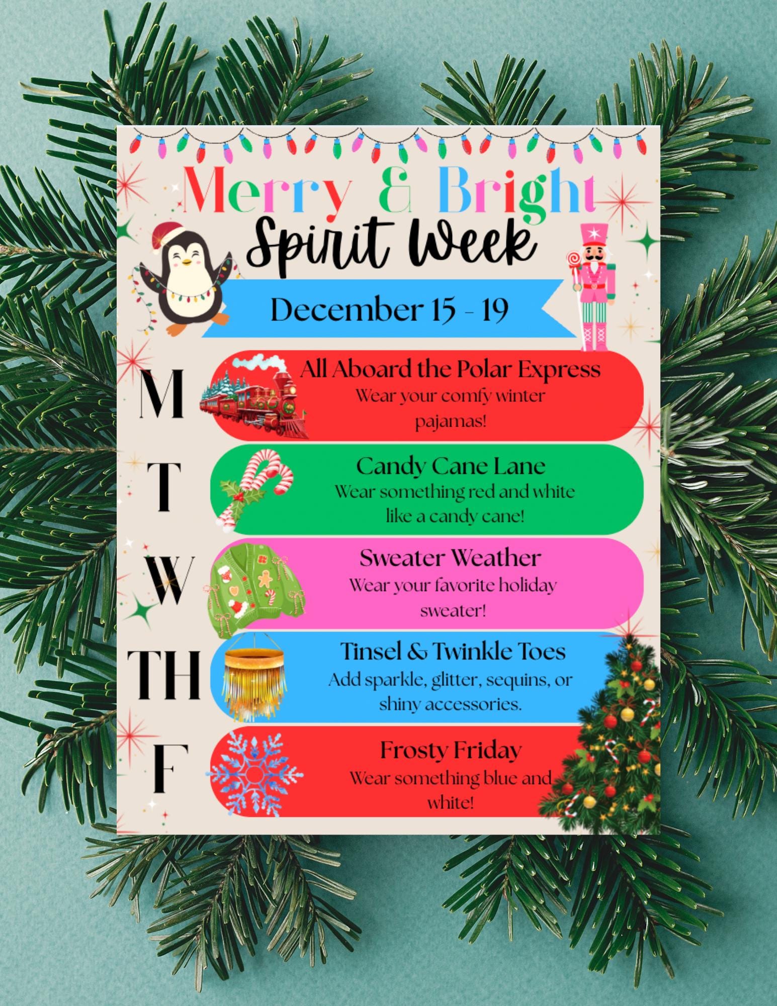 Merry & Bright Spirit Week Template | Holiday Spirit Week Flyer ...