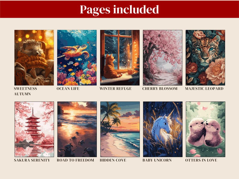 20 Color by Numbers Book | Digital Paint by Number Kit Adult | PNG and ...