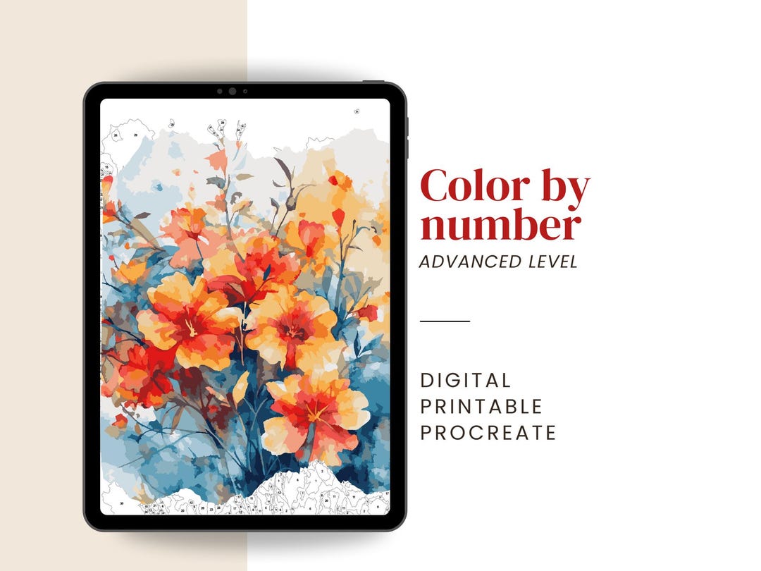 Watercolor Flowers Color by Number | Digital & Printable Paint by ...