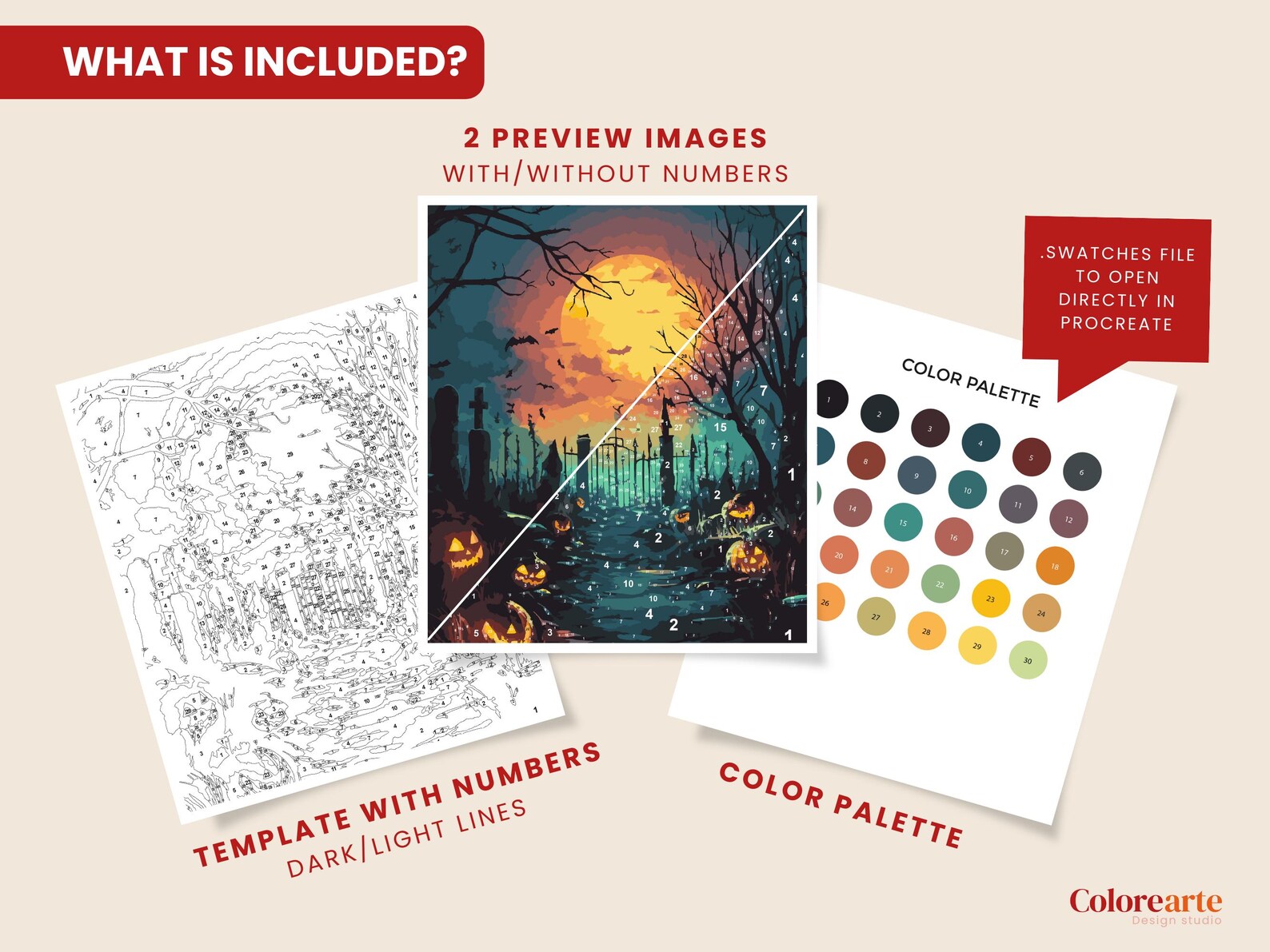 Color by Number Halloween Coloring Pages "the Horror Gate" | Hard Paint ...