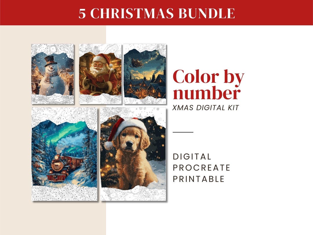 CHRISTMAS Color by Number BOOK: 5 Pages of Xmas Scenes Included | Paint ...