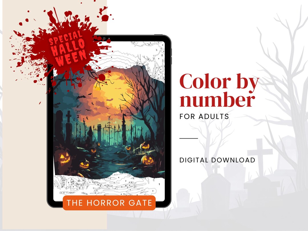 Color by Number Halloween Coloring Pages "the Horror Gate" | Hard Paint ...