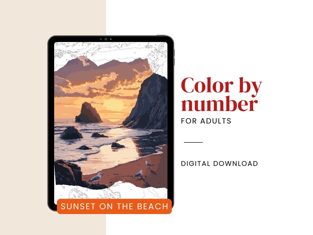 Color by Number for Adults - Sunset Paint by Number Print | Coloring ...