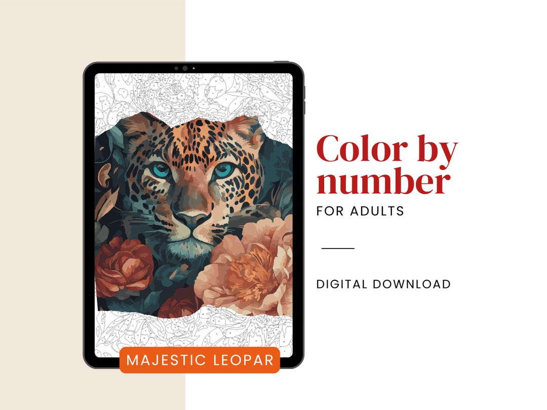Color by Number Page for Adults of a Leopard | Digital Paint by Number ...