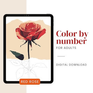 Color by Number for Adults – Printable & Digital Red Rose Art ...