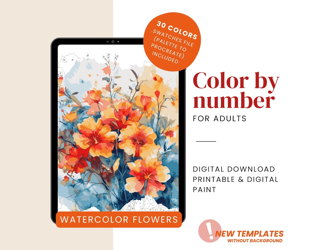 Color by Number Printable, Challenging Flower Paint by Number, Advanced ...