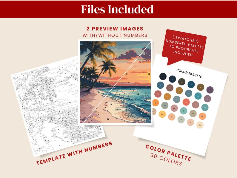 3 Beach Color by Number for Adults Pages, Paint by Numbers Bundle ...