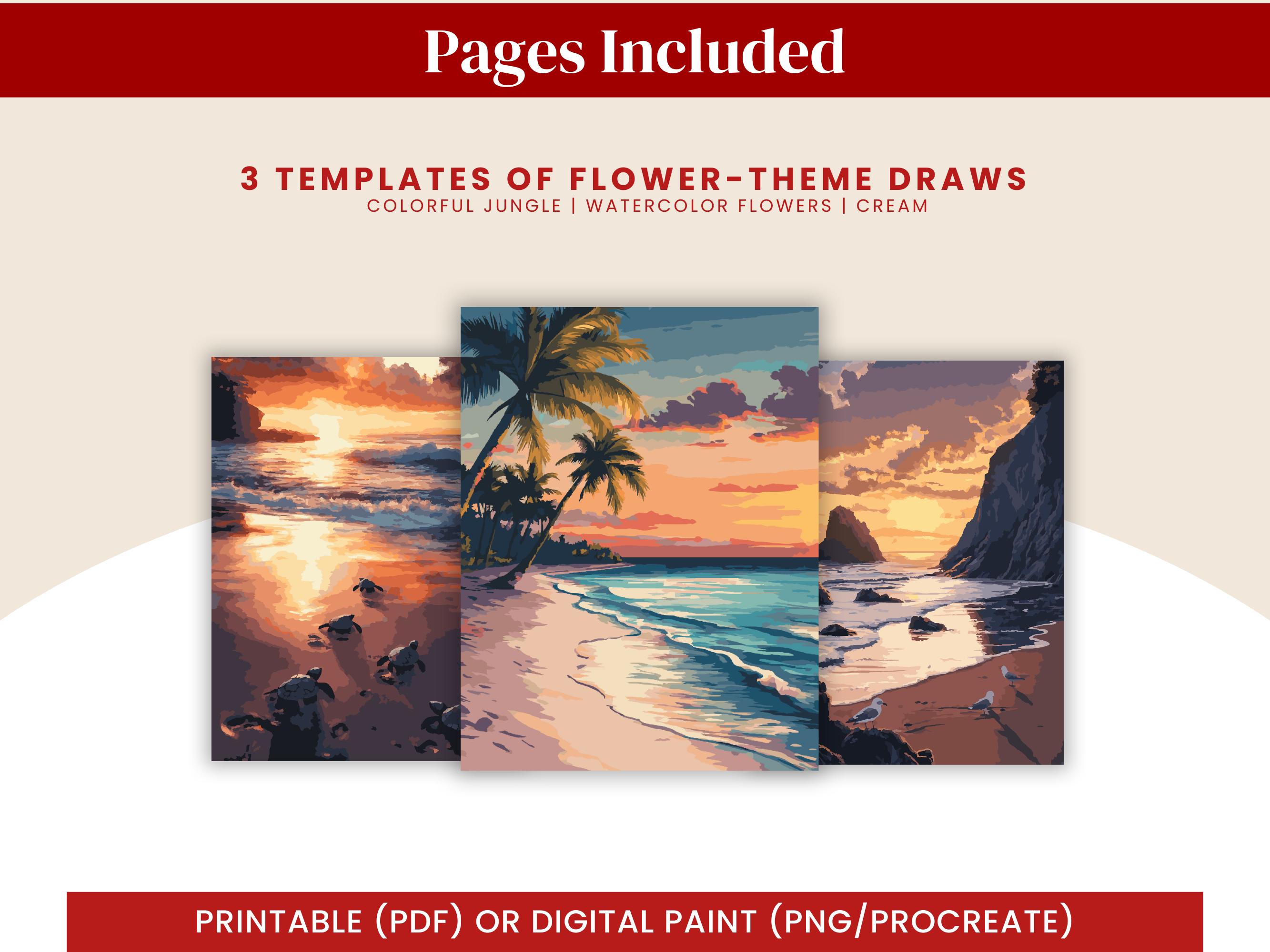 3 Beach Color by Numbers Bundle | Digital & Printable Coloring Pages ...