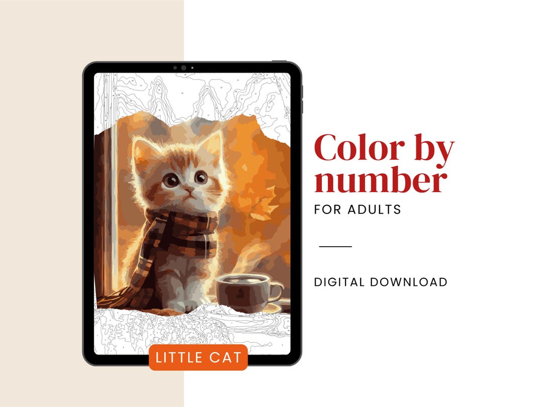 Color by Number for Adults Difficult little Cat Paint by Number Adult ...