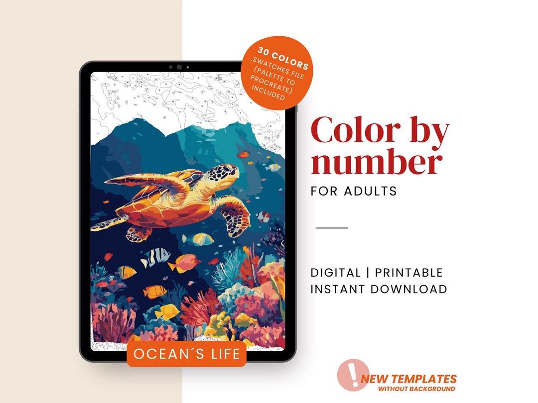Color by Number Adult, Procreate Coloring Page, Ocean Paint by Number ...