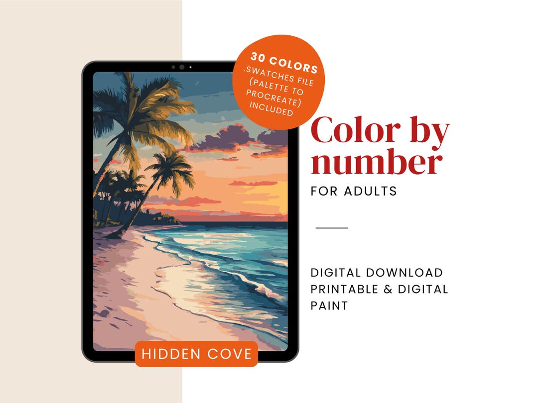 Beach Paint by Number | Sunset Color by Number for Adults – Digital ...