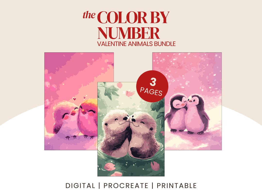 3 Valentines Color by Numbers Bundle | Digital & Printable Coloring ...