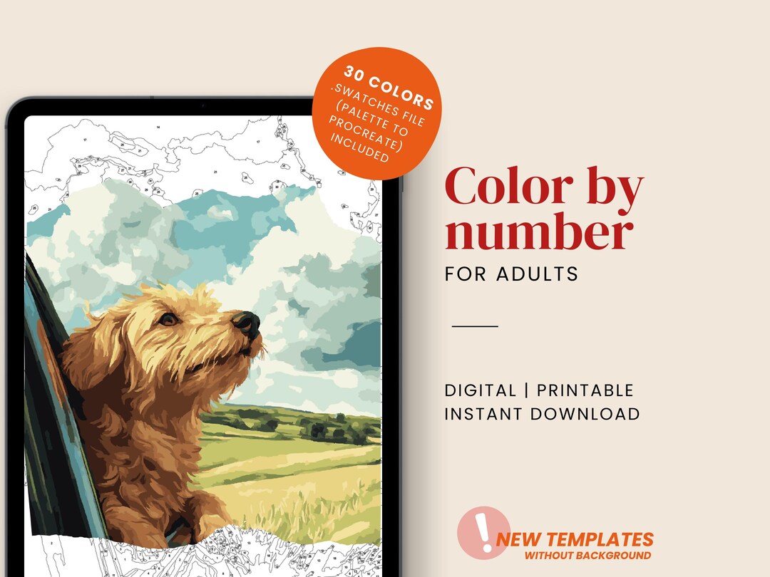 Dog Paint by Number Page, Digital Color by Number for Adults, Animal ...
