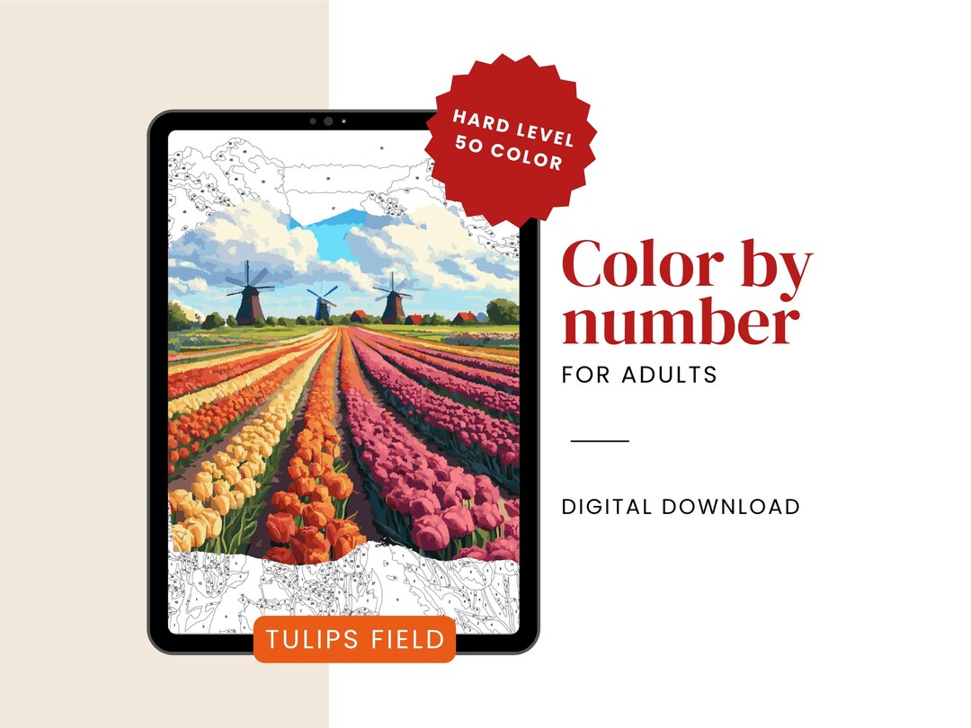 Color by Number for Adults of a "tulip Field" Illustration | Paint by ...