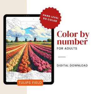 Color by Number for Adults of a "tulip Field" Illustration | Paint by ...