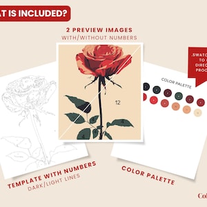 Color by Number for Adults – Printable & Digital Red Rose Art ...