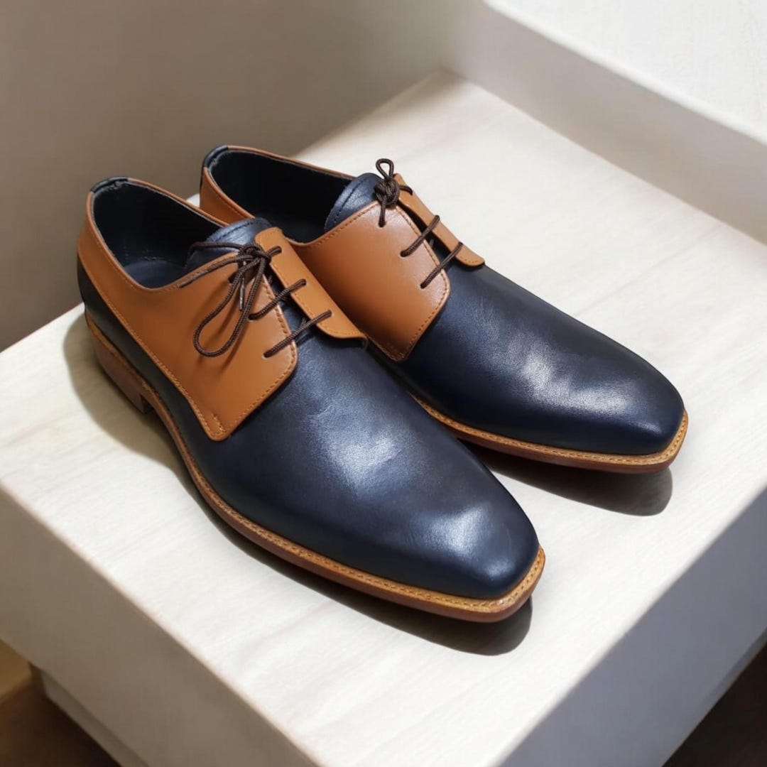 Two-tone Oxford Shoes for Men Black and Tan Leather Dress Shoes ...