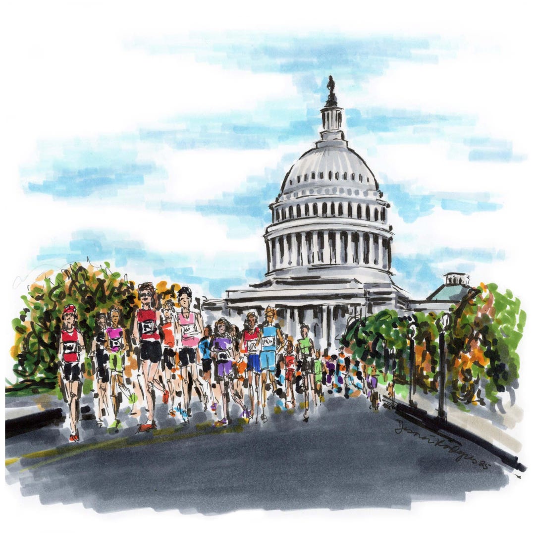 Art Print of Runners Running the DC Marathon in Front of the Capitol ...