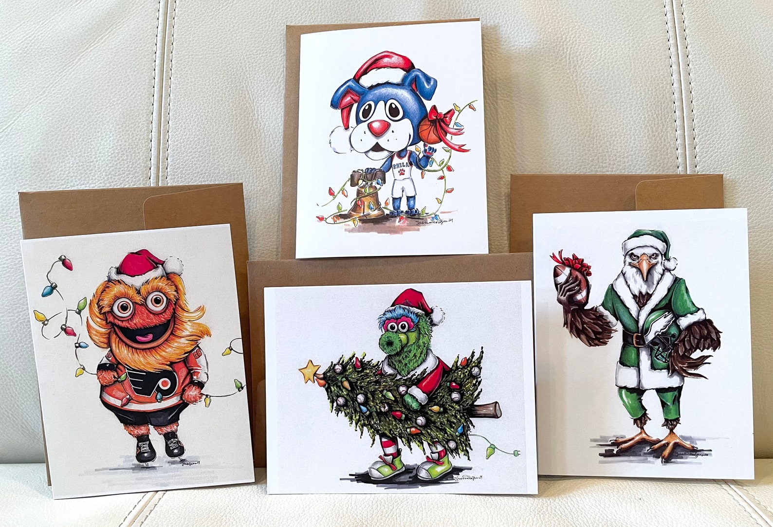 Pack of 4 Philadelphia Mascot Holiday Cards Gritty Phanatic - Etsy