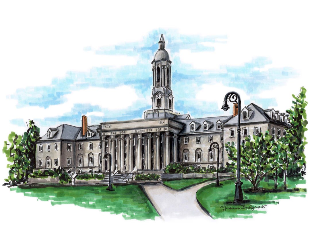 Original Marker Illustration of Penn State’s Old Main Building Penn ...