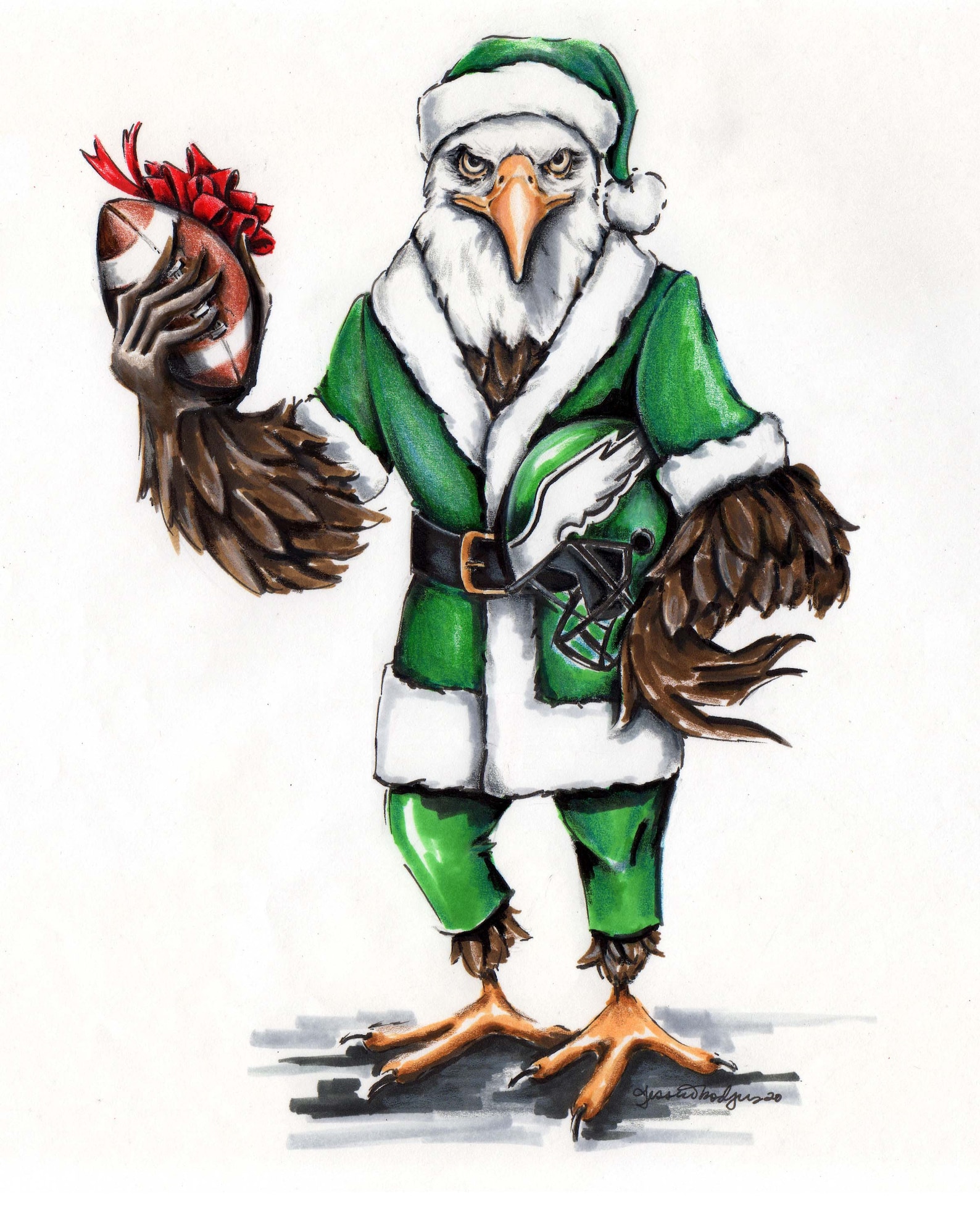 Pack of 3 Illustration of Philadelphia Eagles Santa Christmas Cards 4 ...