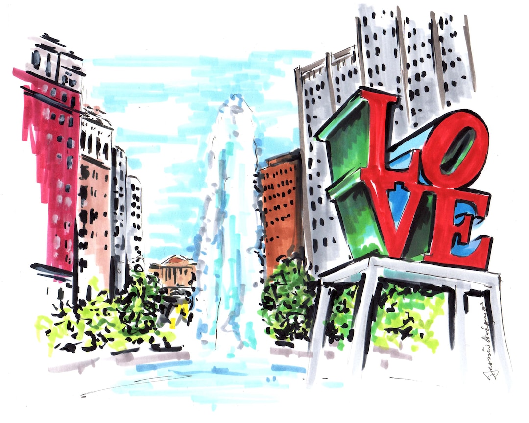 Original Marker Drawing of the Iconic Philly Love Sculpture in ...