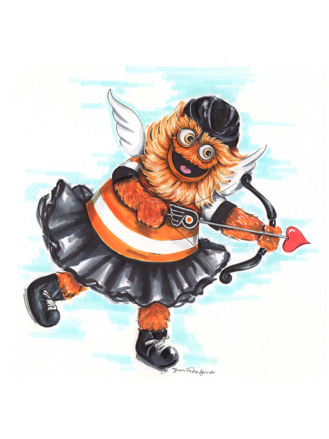 One 4”x6” Philly Gritty Mascot Cupid Valentine’s Day Card for Any ...