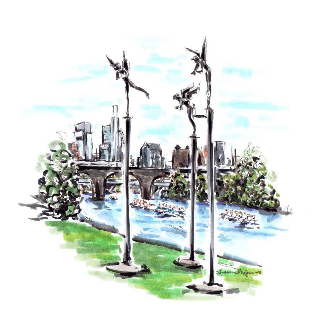 Original Marker Illustration of Rowers on the Schuylkill River by the ...