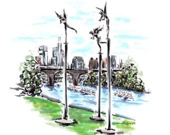 Original Marker Illustration of Rowers on the Schuylkill River by the ...