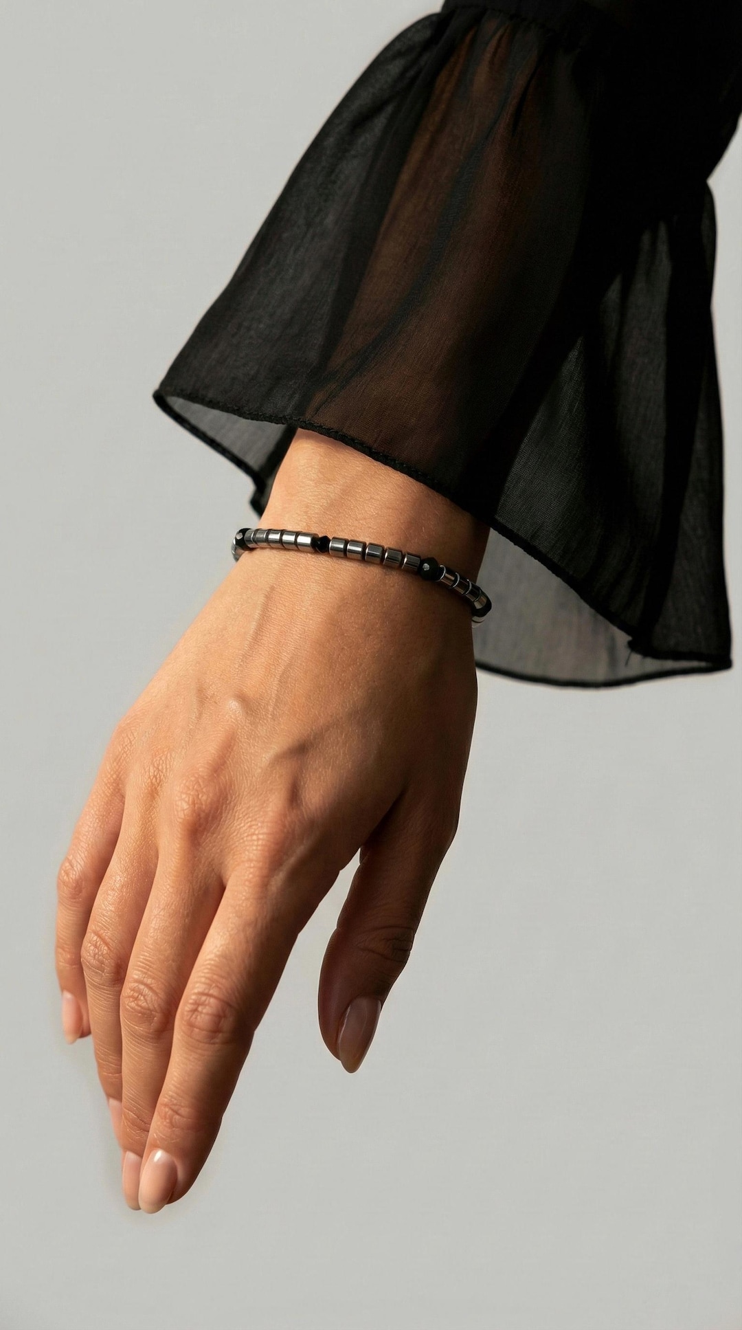 Hematite Bracelet With Black Glass Beads, Gothic Jewelry - Etsy