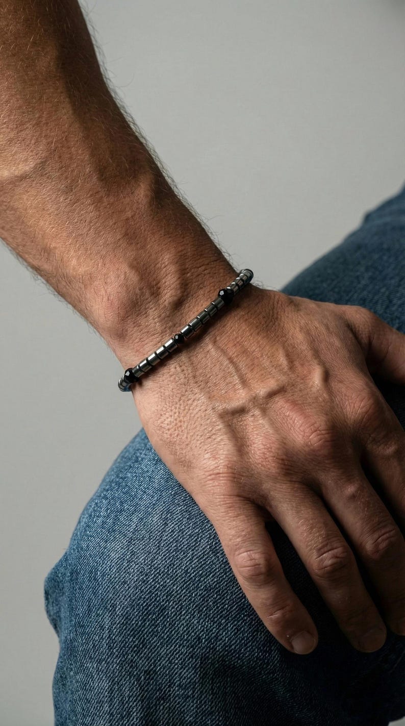 Hematite Bracelet With Black Glass Beads, Gothic Jewelry - Etsy